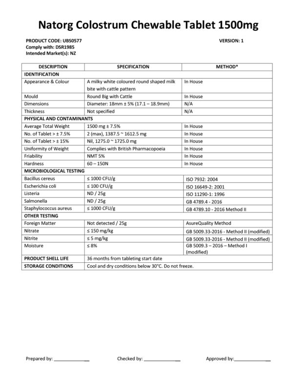 NZ Colostrum 100IgG 150 chew tab – Natorg